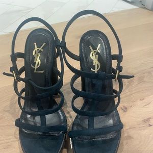 Yves Saint Laurent | Shoes | Ysl Navy Blue Wedge Heels | Poshmark